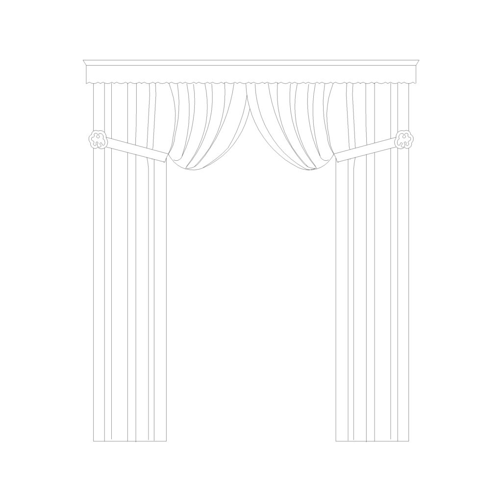 Rod pocket curtains : 2D Elevation View - Cadblockdwg