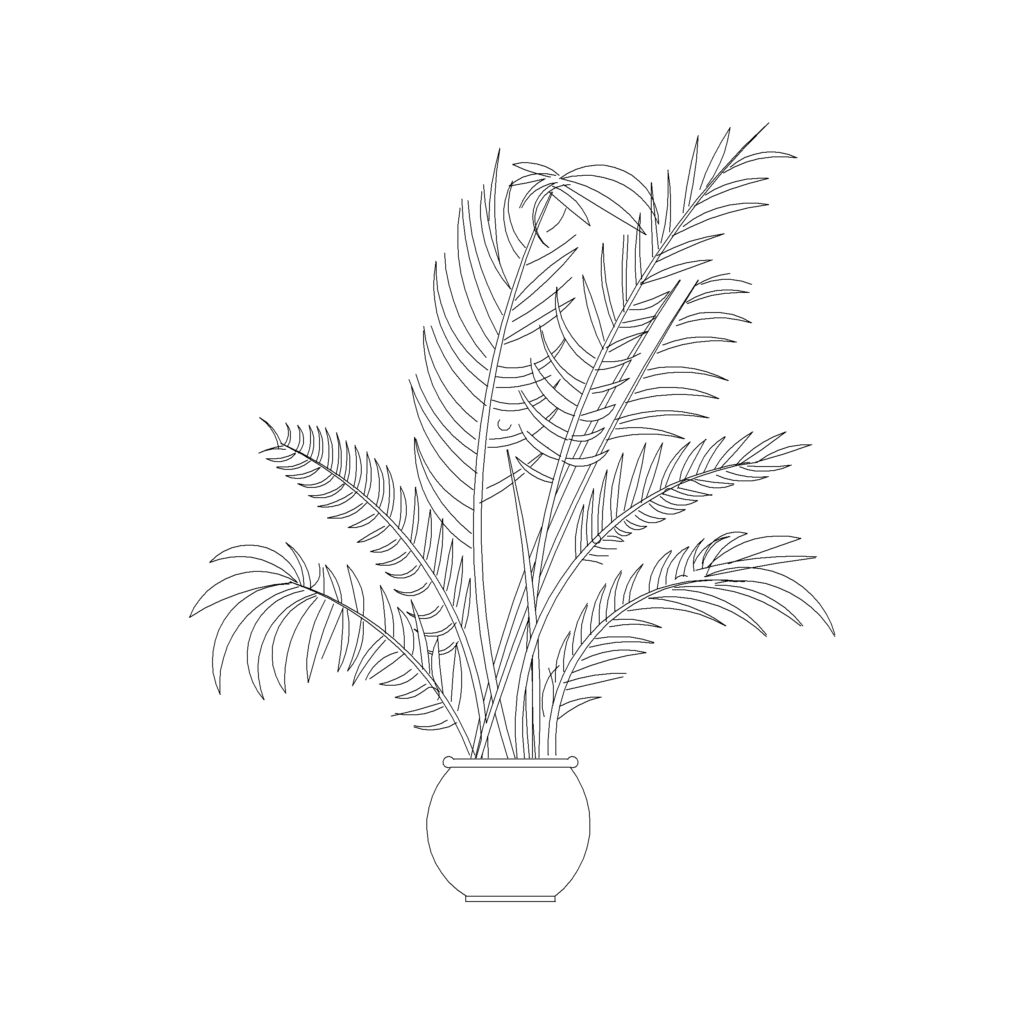 Small pot with high Foliage: 2D Elevation View - Cadblockdwg